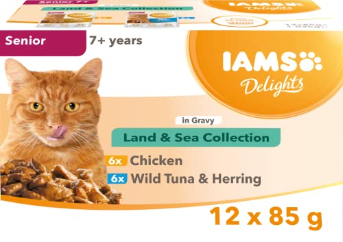 IAMS Delights Wet Senior Cat Food Pouch Multipack Land & Sea Collection ...